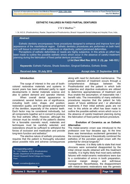 Esthetic Failures in Fixed Partial Dentures