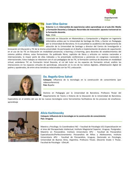 Juan Silva Quiroz Da. Begoña Gros Salvat Alicia Kachinovsky