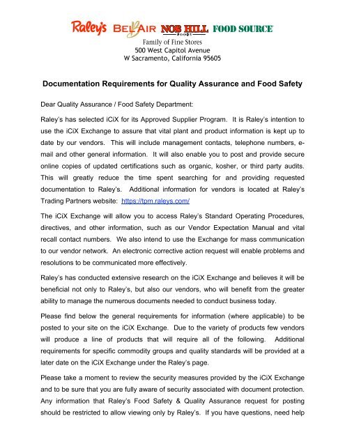 Documentation Requirements for Quality Assurance and Food Safety