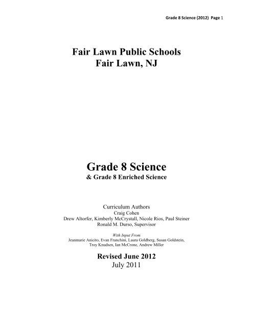 Grade 8 Science - Fair Lawn Public Schools