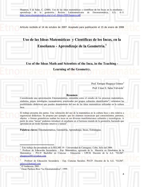 Uso de las Ideas MatemÃ¡ticas y CientÃ­ficas de los Incas, en la ...