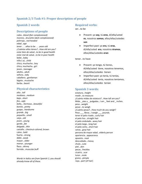 Spanish 2/3 Task #1: Proper description of people ... - tatespanish.com