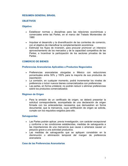 1 RESUMEN GENERAL BRASIL OBJETIVOS Objetivo • Establecer ...