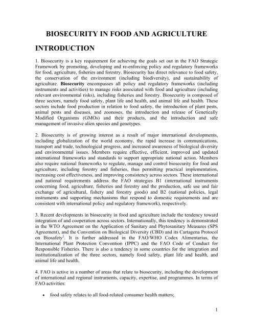 BIOSECURITY IN FOOD AND AGRICULTURE INTRODUCTION