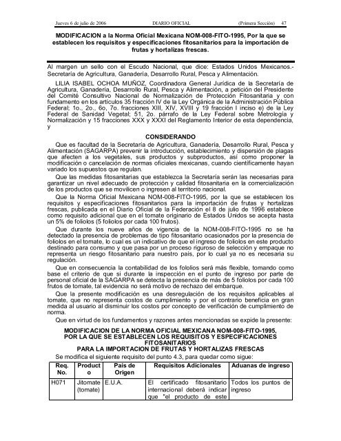 MODIFICACION a la Norma Oficial Mexicana NOM-008 ... - Senasica