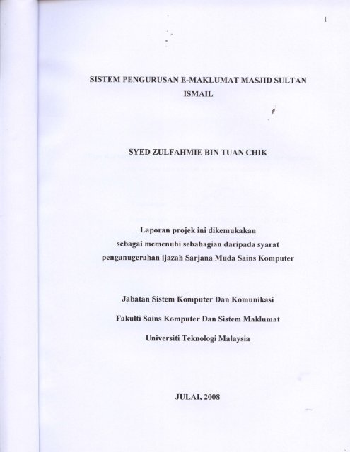 Sistem Pengurusan E Maklumat Masjid Sultan Utm