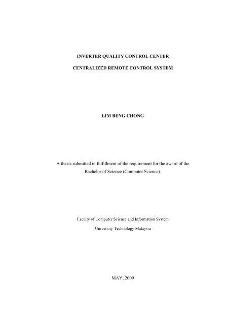 INVERTER QUALITY CONTROL CENTER CENTRALIZED REMOTE ...