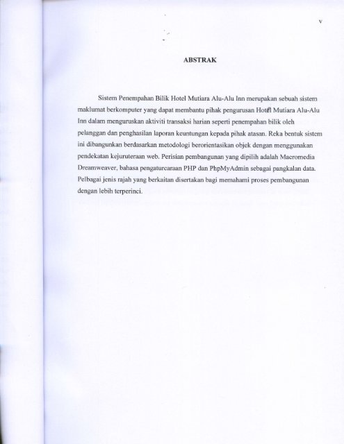 Abstrak Sistem Penempahan Bilik Hotel Mutiara Alu Alu Inn
