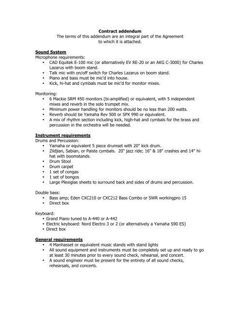 Orchestra show tech rider - Charles Lazarus