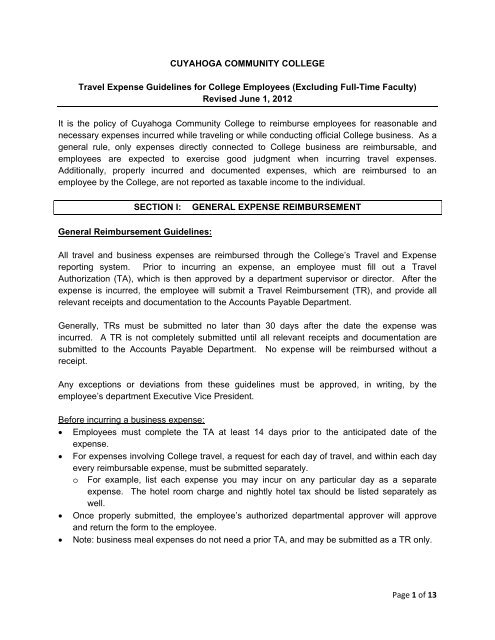 Travel expense guidelines - my Tri-C - Cuyahoga Community College