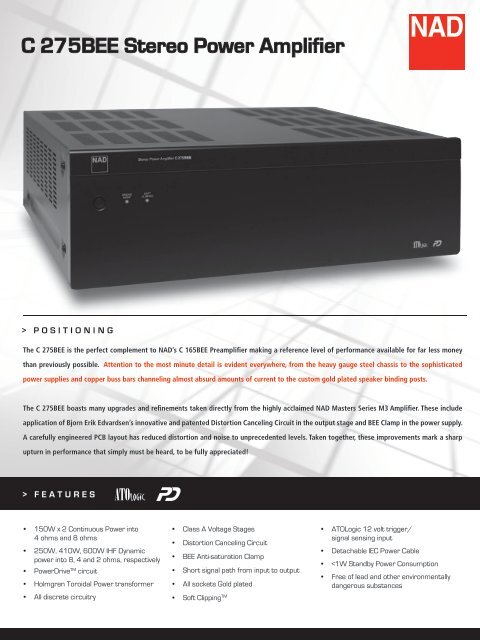C 275BEE Stereo Power Amplifier - Nad