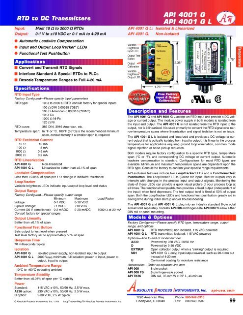 API 4001 G API 4001 G L - Absolute Process Instruments