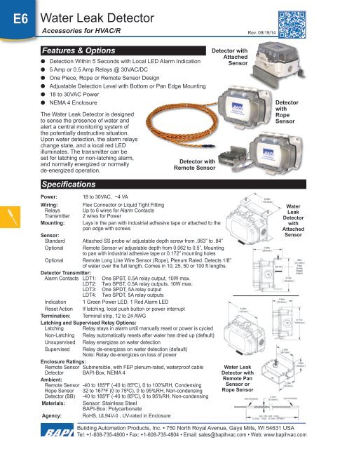 Water Leak Detector Datasheet for Submittal (Accessories) - BAPI