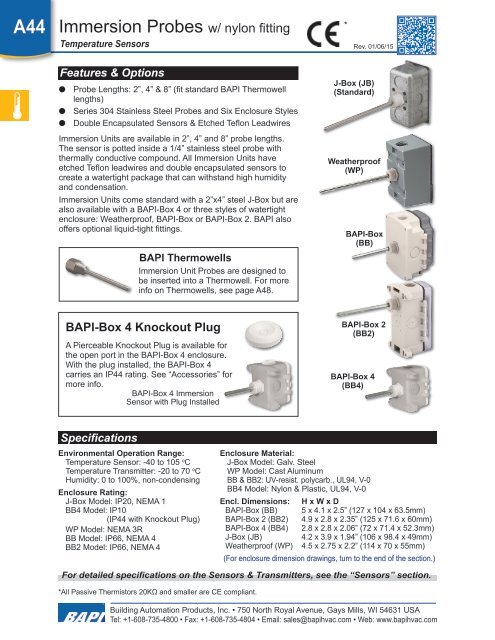 Immersion Datasheet with Pricing (Temp) - BAPI