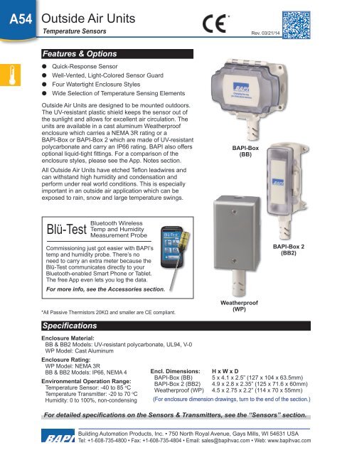 Outside Air Units - BAPI