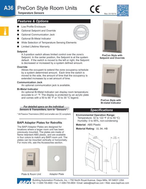 PreCon Datasheet for Submittal (Temp) - BAPI
