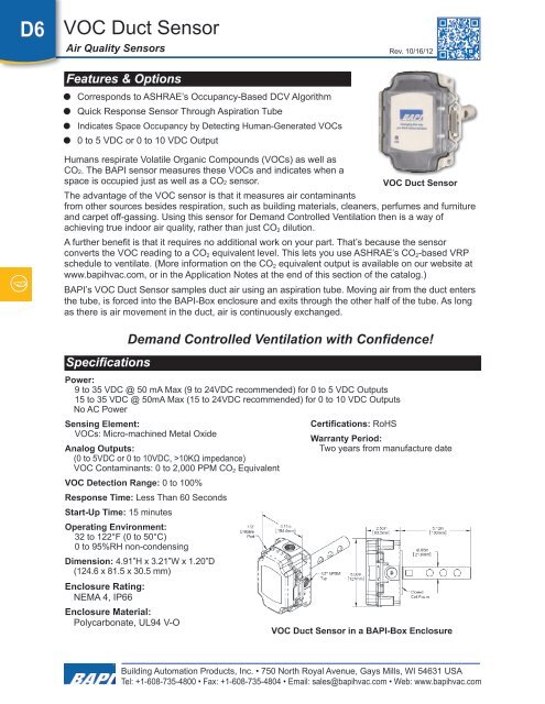 VOC Duct Sensor with Pricing - BAPI