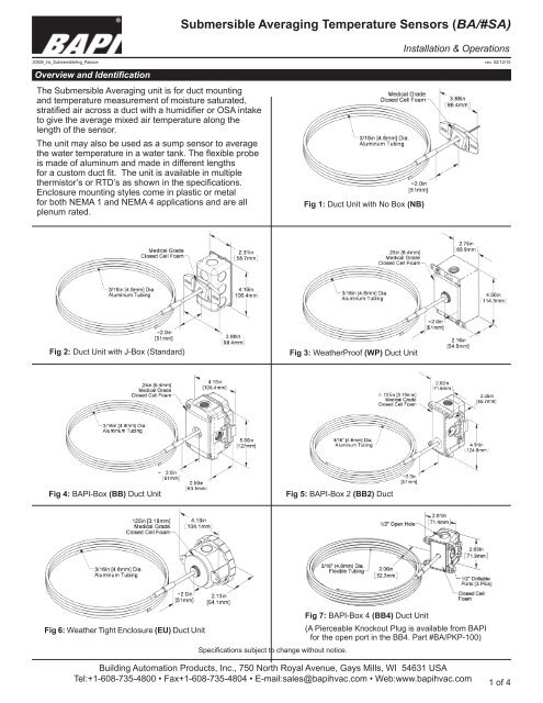 Submersible Averaging Temperature Sensors (BA/#SA) - BAPI