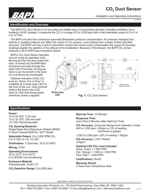 CO2 Duct Sensor Instructions - BAPI