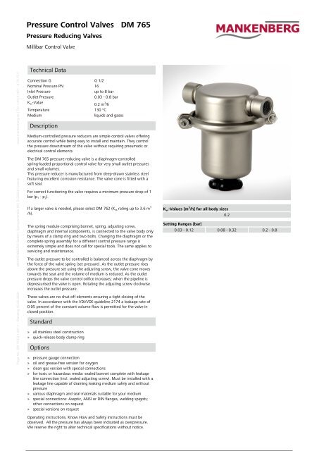 Pressure Control Valves DM 765 - Ampmech.com