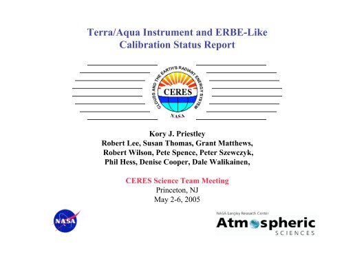Terra/Aqua Instrument Calibration Summary - CERES - NASA
