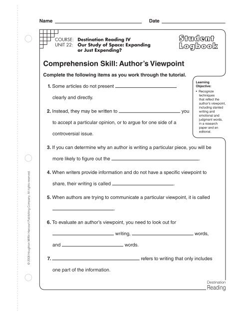 Comprehension Skill: Author's Viewpoint - Houghton Mifflin Harcourt