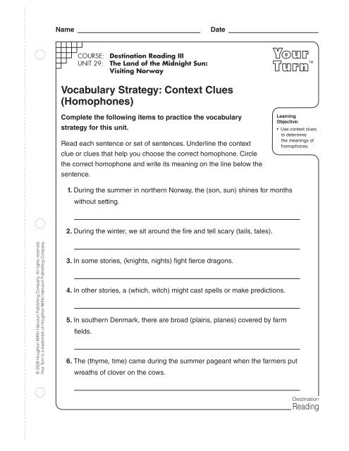 Vocabulary Strategy: Context Clues (Homophones) - Houghton ...