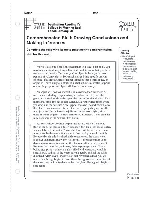 Comprehension Skill: Drawing Conclusions and Making Inferences