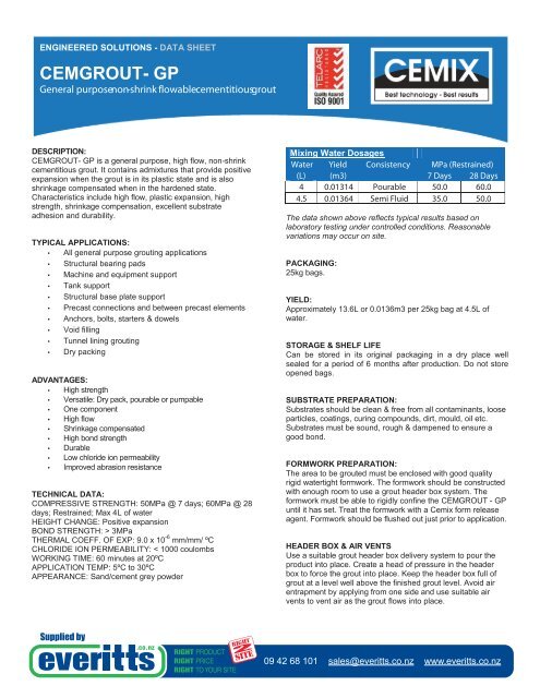 CEMGROUT- GP - Everitt Site Supplies