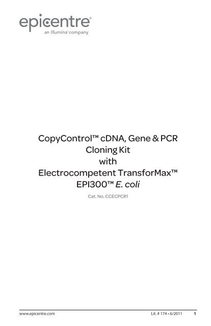 Protocol for CopyControlâ ¢ cDNA, Gene & PCR Cloning Kit with ...