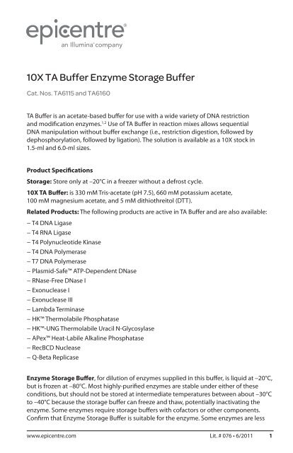 Protocol for 10X TA Buffer Enzyme Storage Buffer