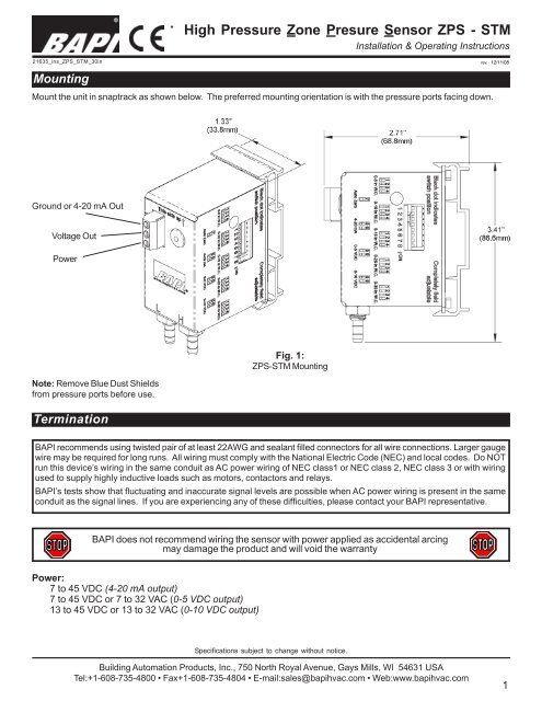 High Pressure Zone Presure Sensor ZPS - STM - BAPI