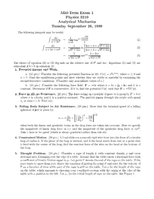 PHYS 3210, midterm exam, Fall 1999