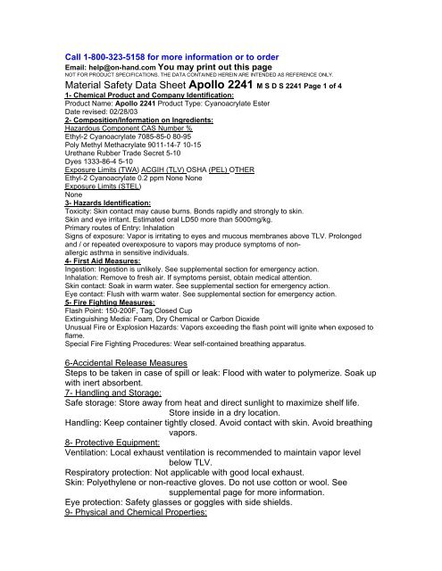 Material Safety Data Sheet Apollo 2241 M S D S ... - The Glu Guru
