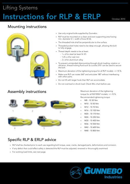 Instructions for RLP & ERLP - Gunnebo Industries