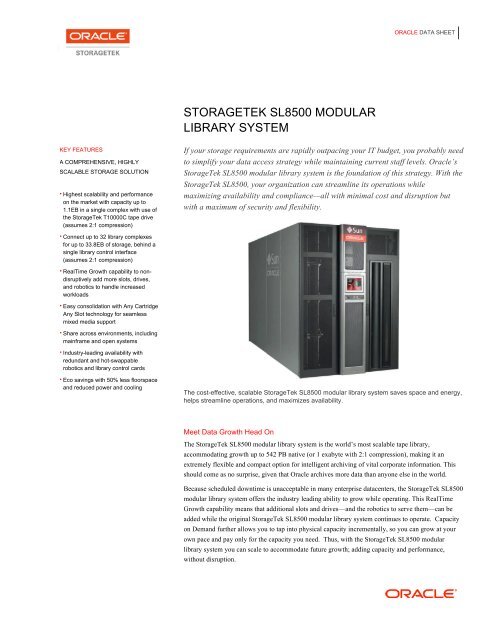 Storagetek SL8500 Modular Library System Data Sheet - Oracle