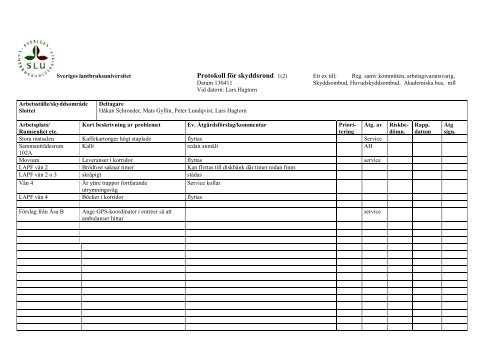 Sveriges Lantbruksuniversitet___Protokoll fÃ¶r skyddsrond___Ett ex ...