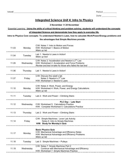 Integrated Science Unit 4: Intro to Physics - Arapahoe High School