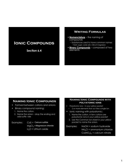 Ionic Compounds - Arapahoe High School