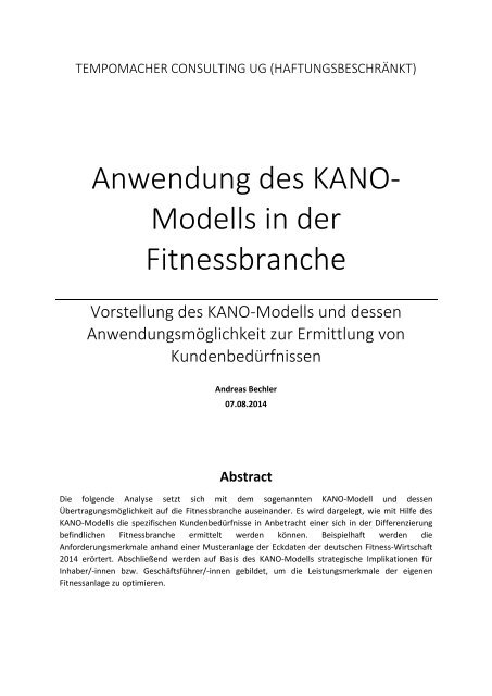 Anwendung des KANO- Modells in der Fitnessbranche