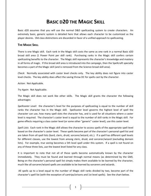 Basic d20 the Magic Skill