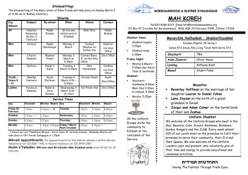 MAH KOREH תמידית התחדשות - Borehamwood and Elstree Synagogue
