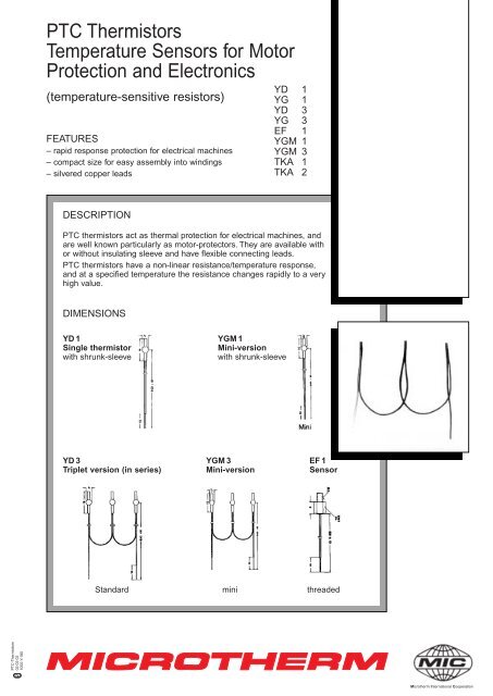 PTC Thermistors Temperature Sensors for Motor ... - Microtherm