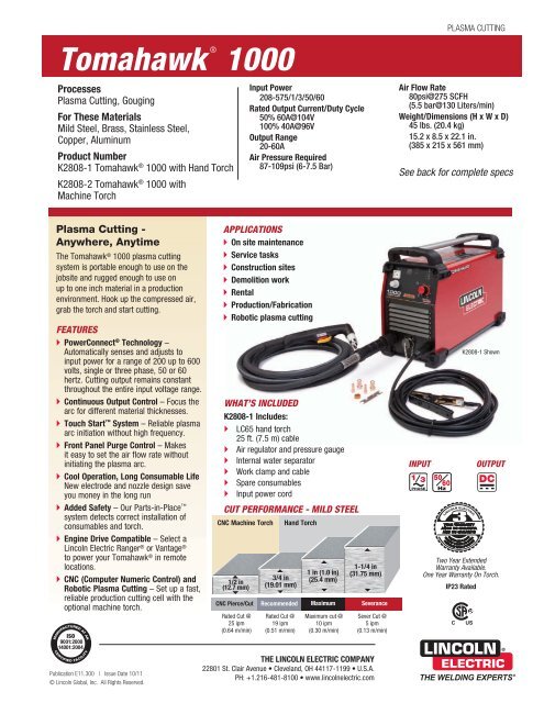 Tomahawk 1000 Product Info - Lincoln Electric