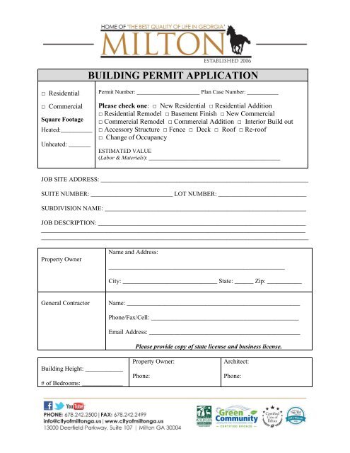 BUILDING PERMIT APPLICATION - City of Milton