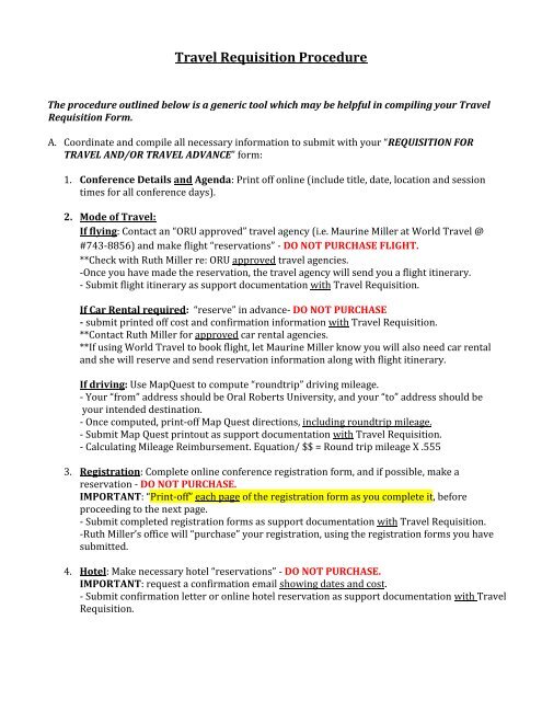 Travel Requisition Procedure - Oral Roberts University