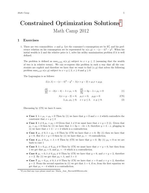 Constrained Optimization Solutions