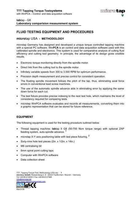 FLUID TESTING EQUIPMENT AND PROCEDURES - microtap GmbH