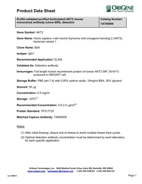Product Data Sheet - OriGene
