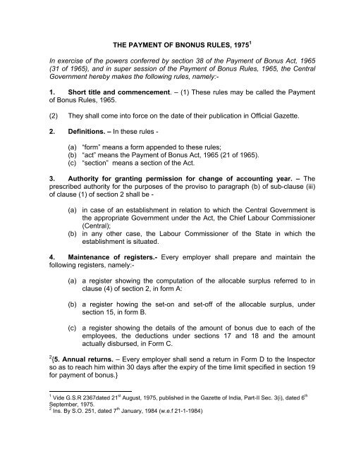 The Payment of Bonus Rules, 1975 - Ministry of Labour and ...